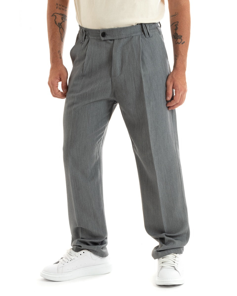 Pantaloni Uomo Baggy Lungo Wide Leg Elastico Sul Retro Con Pantaloni Uomo Baggy Lungo Wide Leg Elastico Sul Retro Con